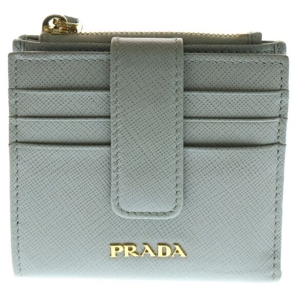 Prada | Bags | Prada Saffiano Leather Compact Wallet With Zipper Folded ...